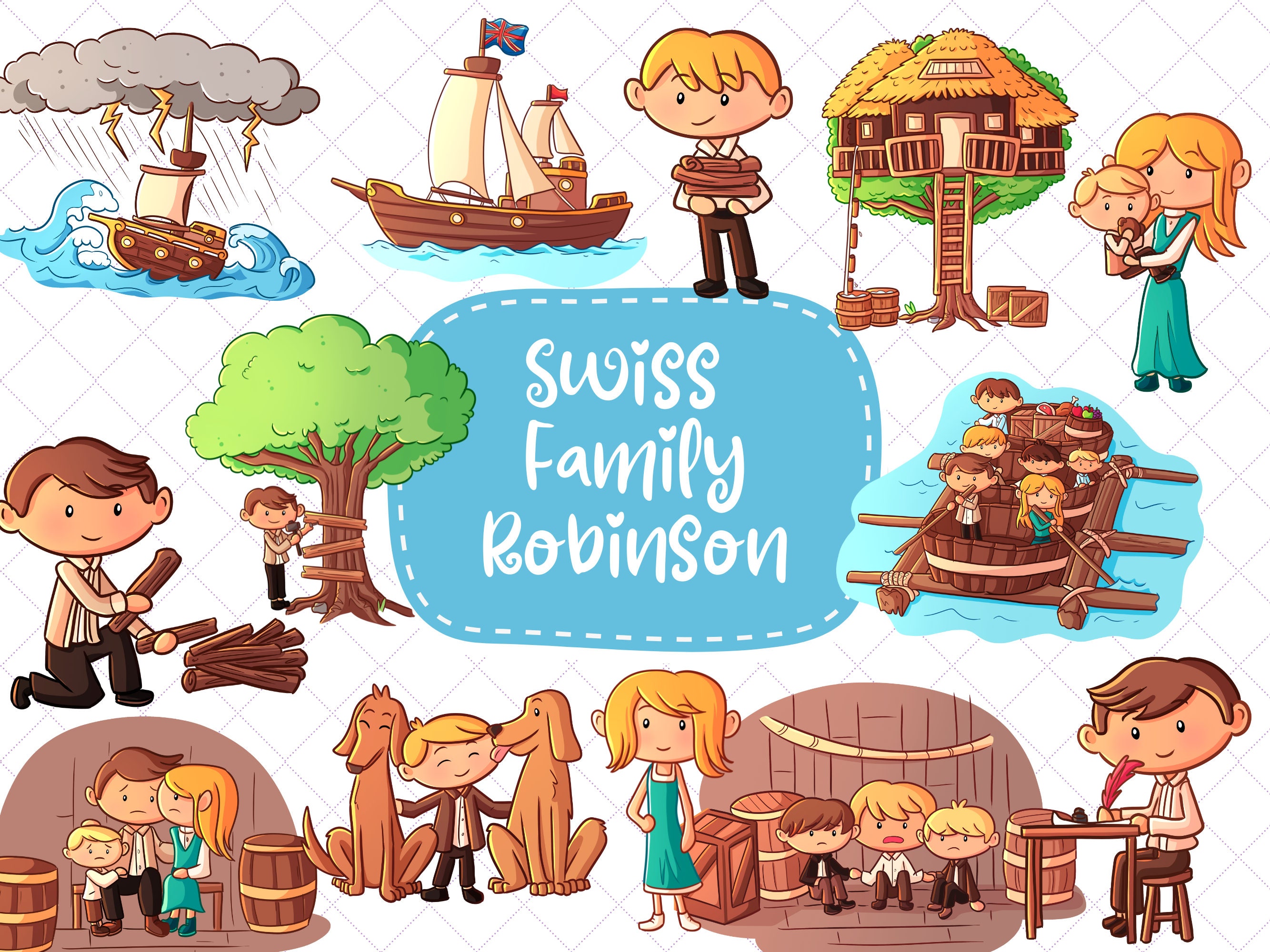 Swiss Family Robinson Clipart, Cute Story Book Clipart, Kawaii ...