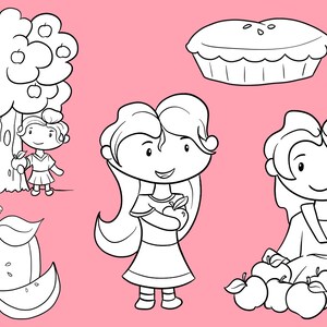 Apple Harvest Black and White Clip Art Collection, Fall Apples, Kids ...