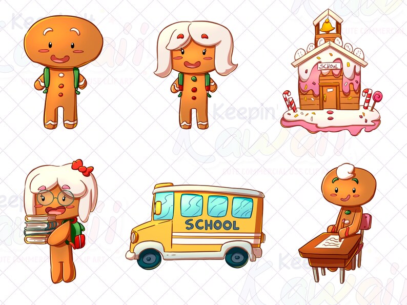 Gingerbread School Clip Art Collection, Christmas Kids Clipart ...