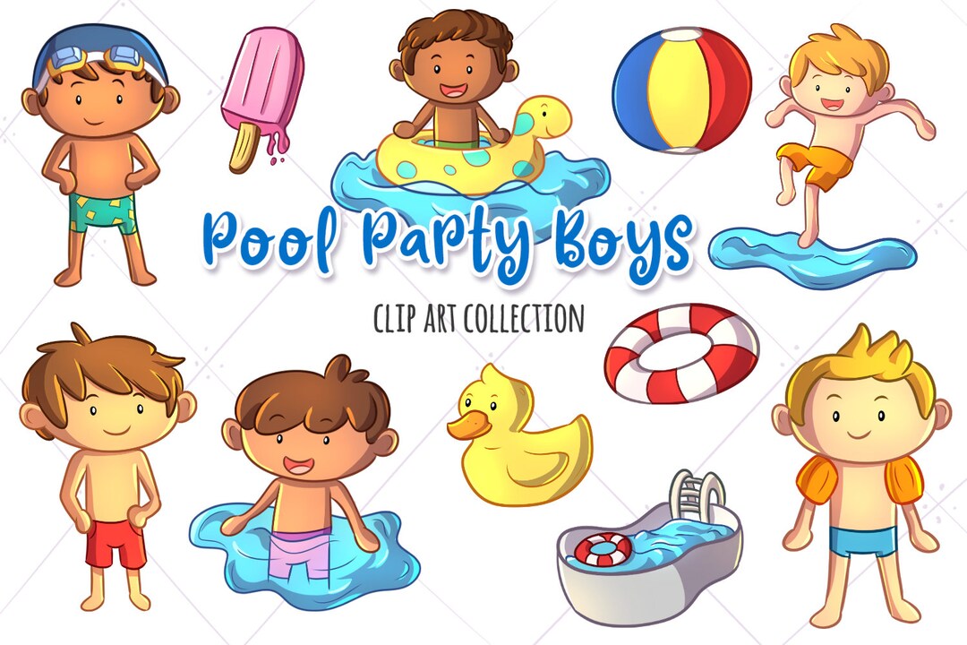 Cute Pool Party Boys Clip Art Collection, Pool Party Clipart, Kids Pool ...