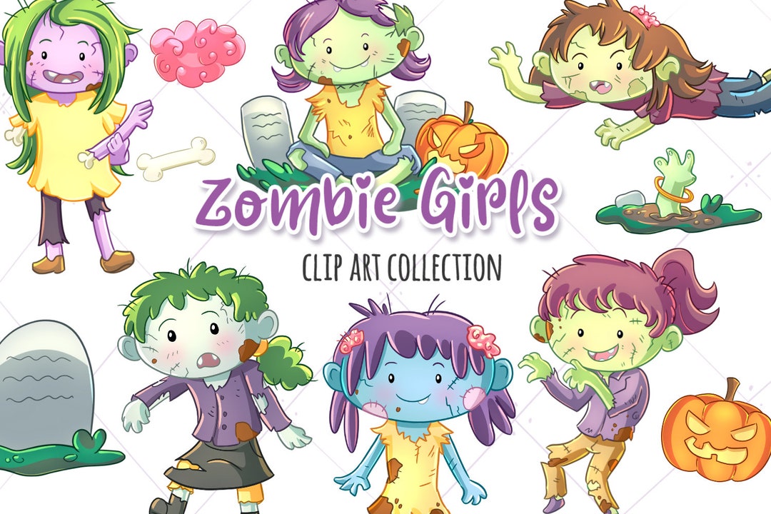 Cute Zombie Halloween Clip Art Collection, Zombie Girls Graphics ...