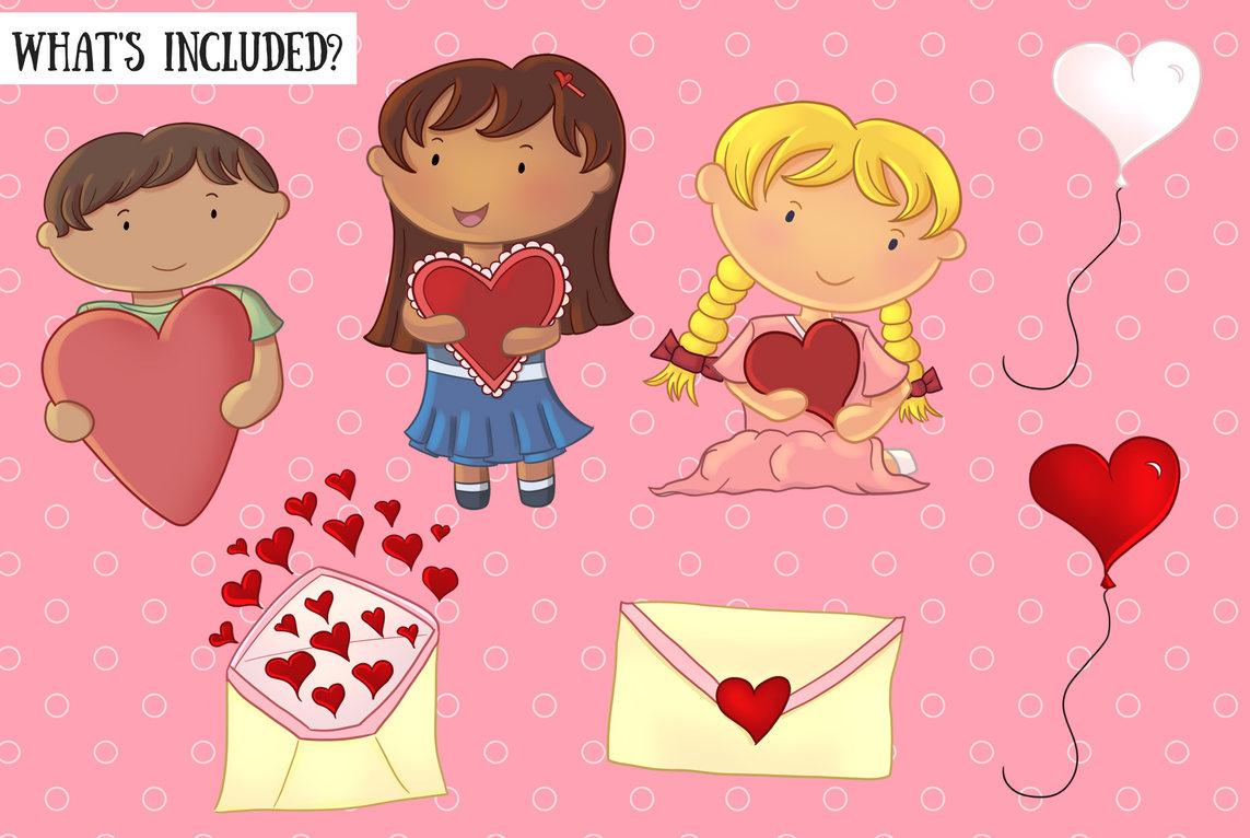 Valentine's Day Kids Clip Art - Valentine Illustrations - Hearts and ...