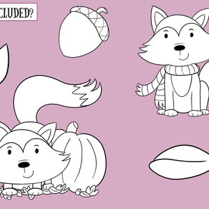 Cute Fall Foxes Black and White Clip Art Collection, Kawaii Foxes ...