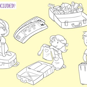 Cute Kids Packing Clip Art, Packing for Vacation, Vacation Clipart ...