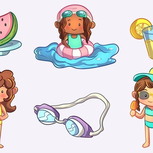 Cute Pool Party Girls Clip Art Collection, Pool Party Clipart, Kids ...