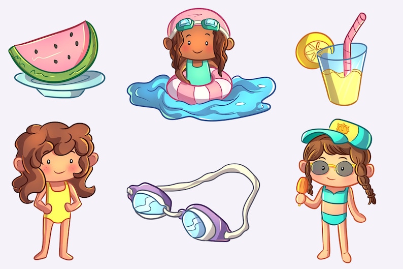 Cute Pool Party Girls Clip Art Collection, Pool Party Clipart, Kids ...