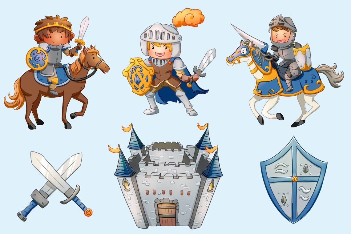 Brave Knights Clip Art Collection, Cute Fantasy Knights, Medieval ...