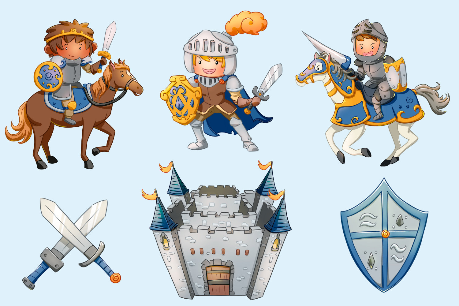 Brave Knights Clip Art Collection Cute Fantasy Knights - Etsy