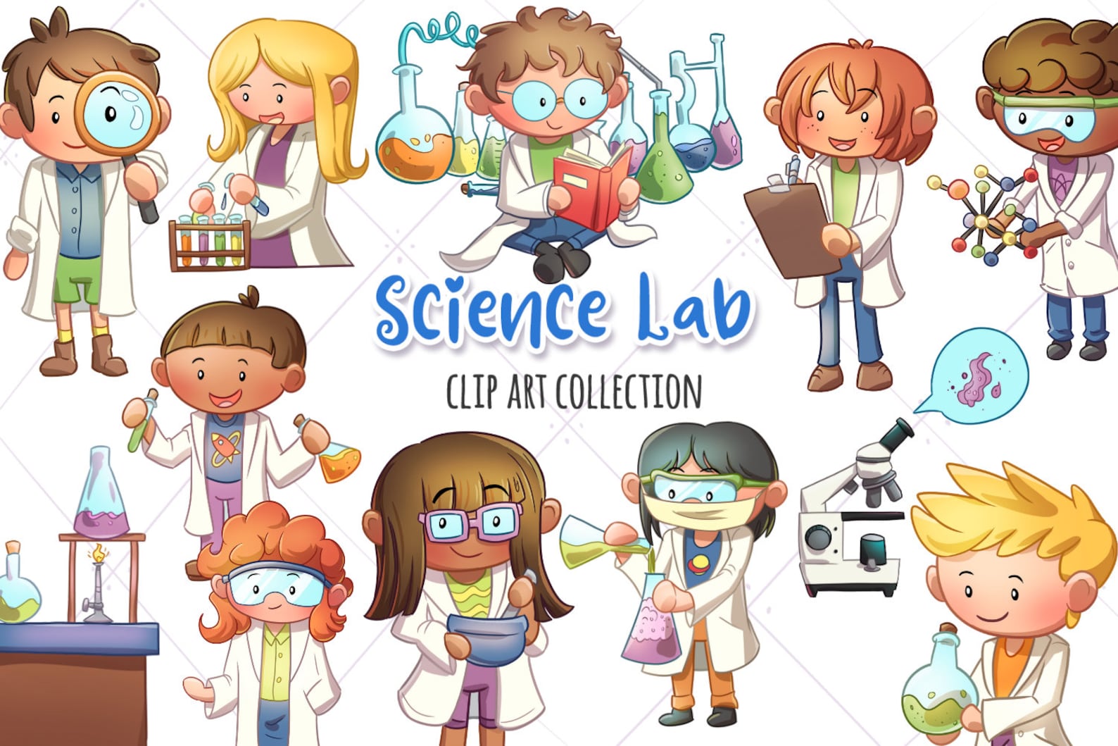Cute Science Lab Clipart, Kid Scientist Clip Art, Kawaii Laboratory ...