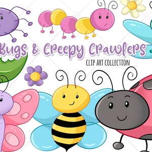 Cute Bugs Clip Art, Kawaii Bugs Clipart, Bugs and Flowers Clipart ...