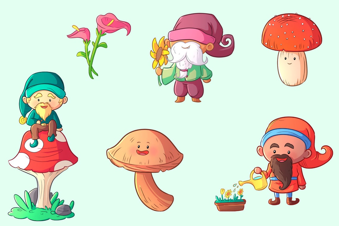 Spring Gnome Boys Clipart Cute Garden Gnome Clip Art Kawaii - Etsy