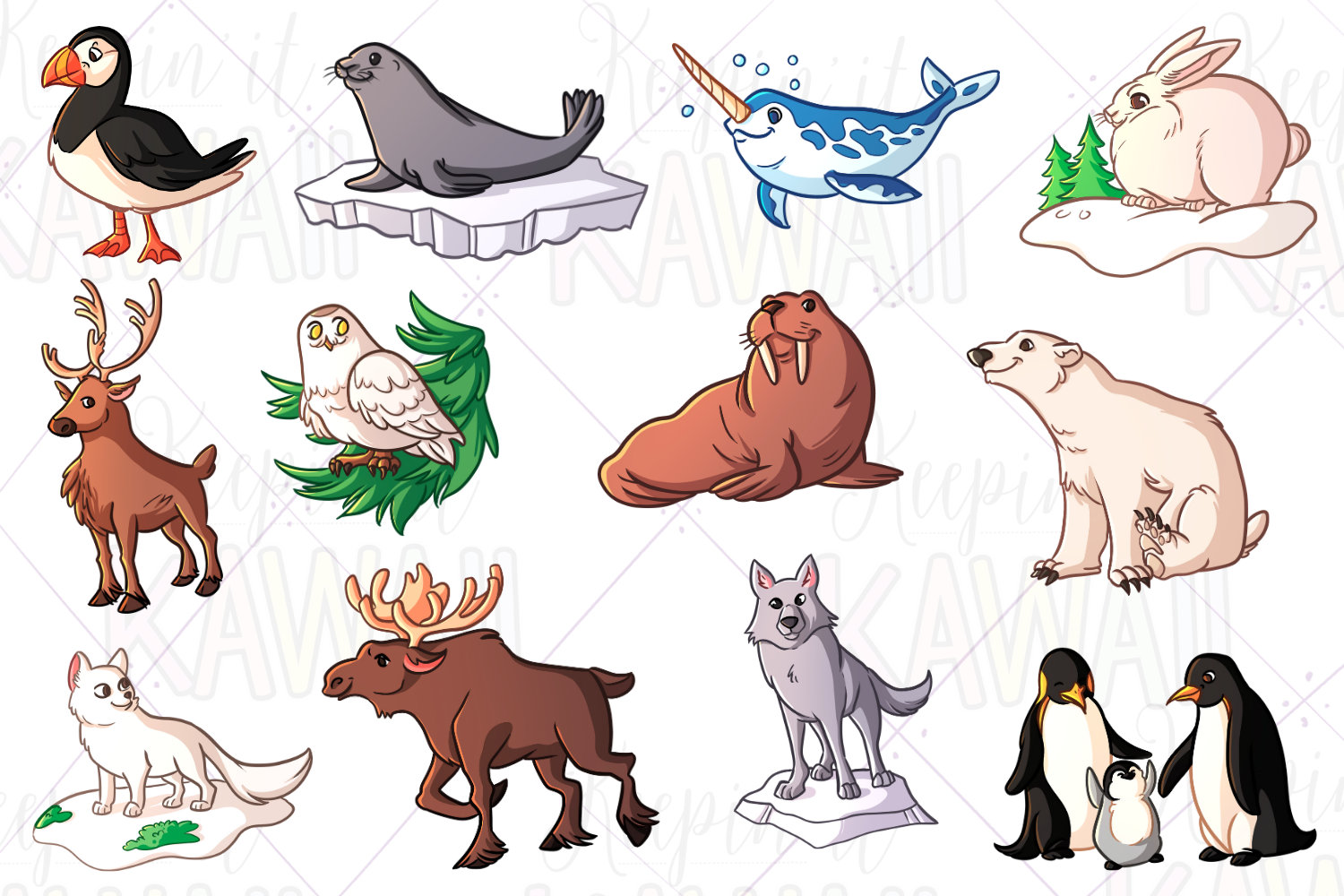 Arctic Animals Clip Art, Kawaii Arctic Animals, Animal Clip Art Bundle ...