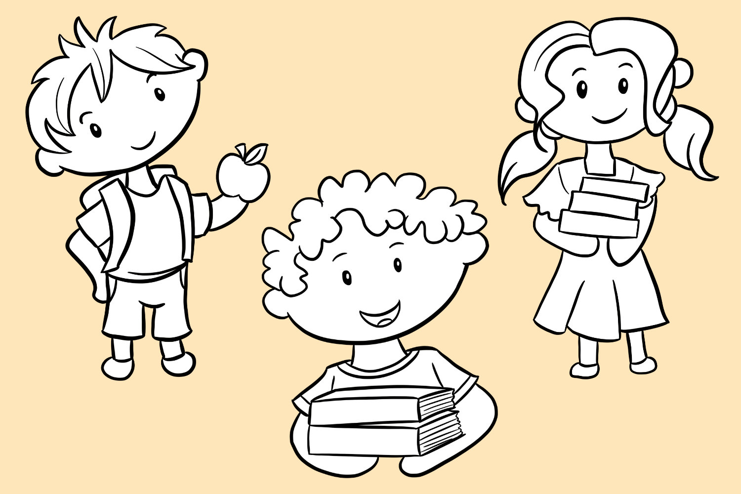 Back to School Kids Black and White Clip Art Collection Cute - Etsy