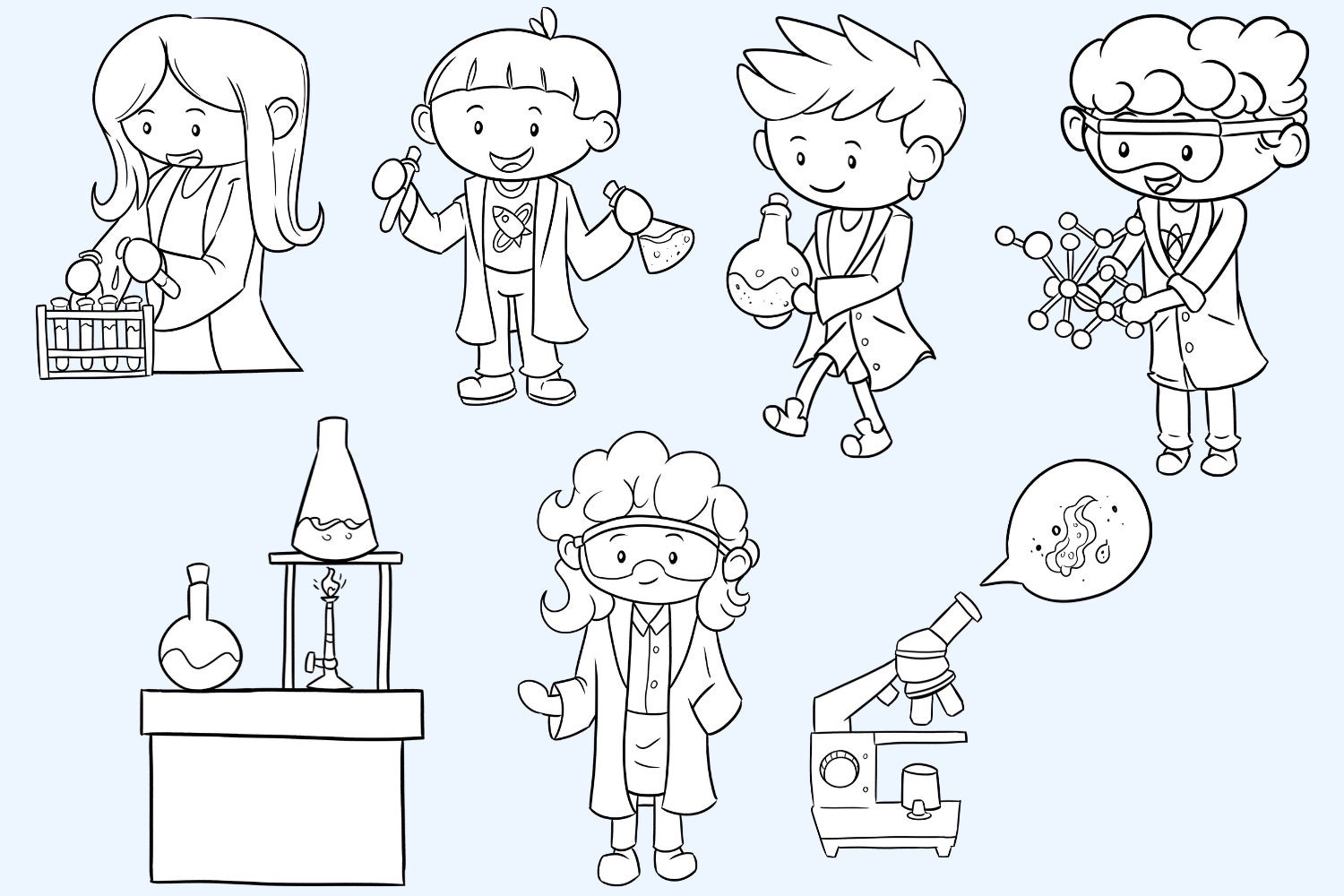 Cute Science Lab Clipart, Kid Scientist Clip Art, Kawaii Laboratory ...