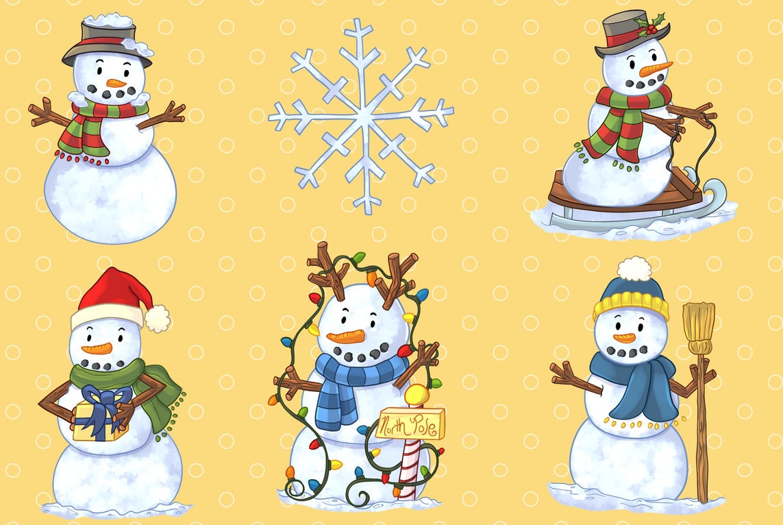 Winter Snowmen Clip Art Collection Cute Christmas Clip Art - Etsy
