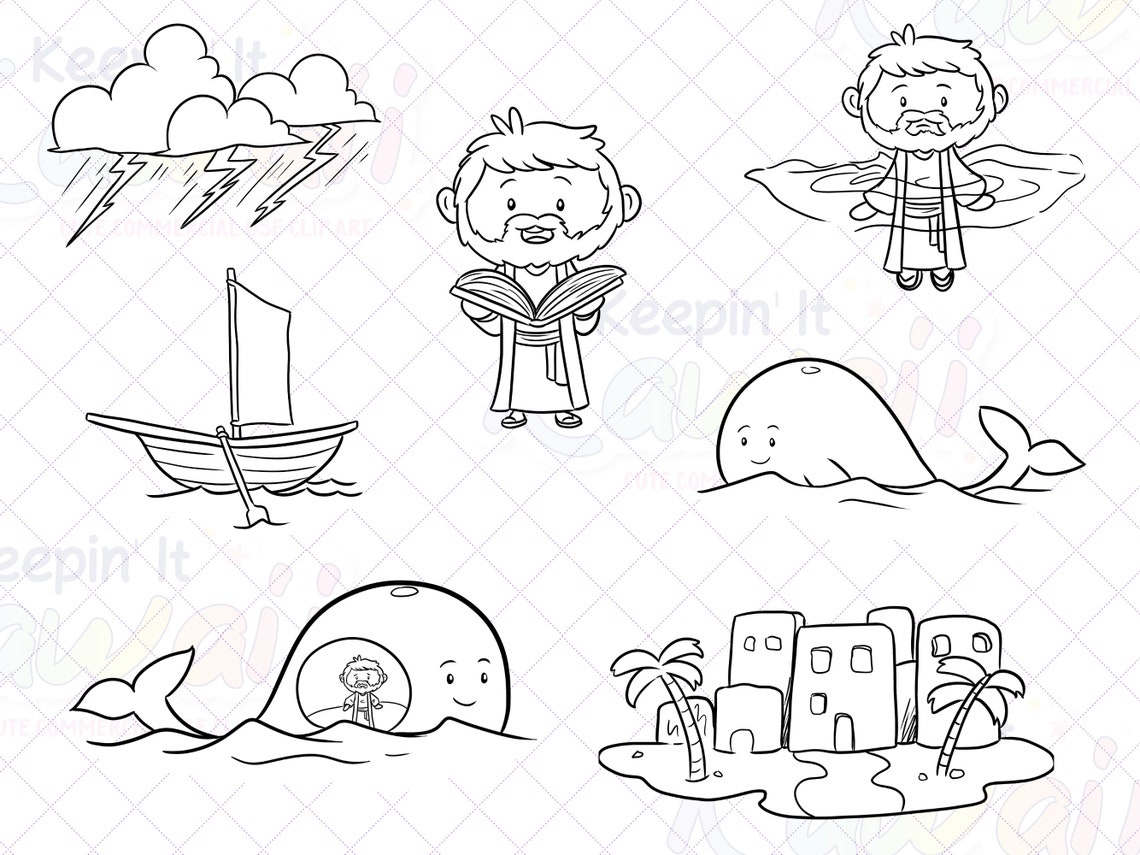 Jonah and the Whale Clipart, Bible Story Clip Art, Cute Christian ...