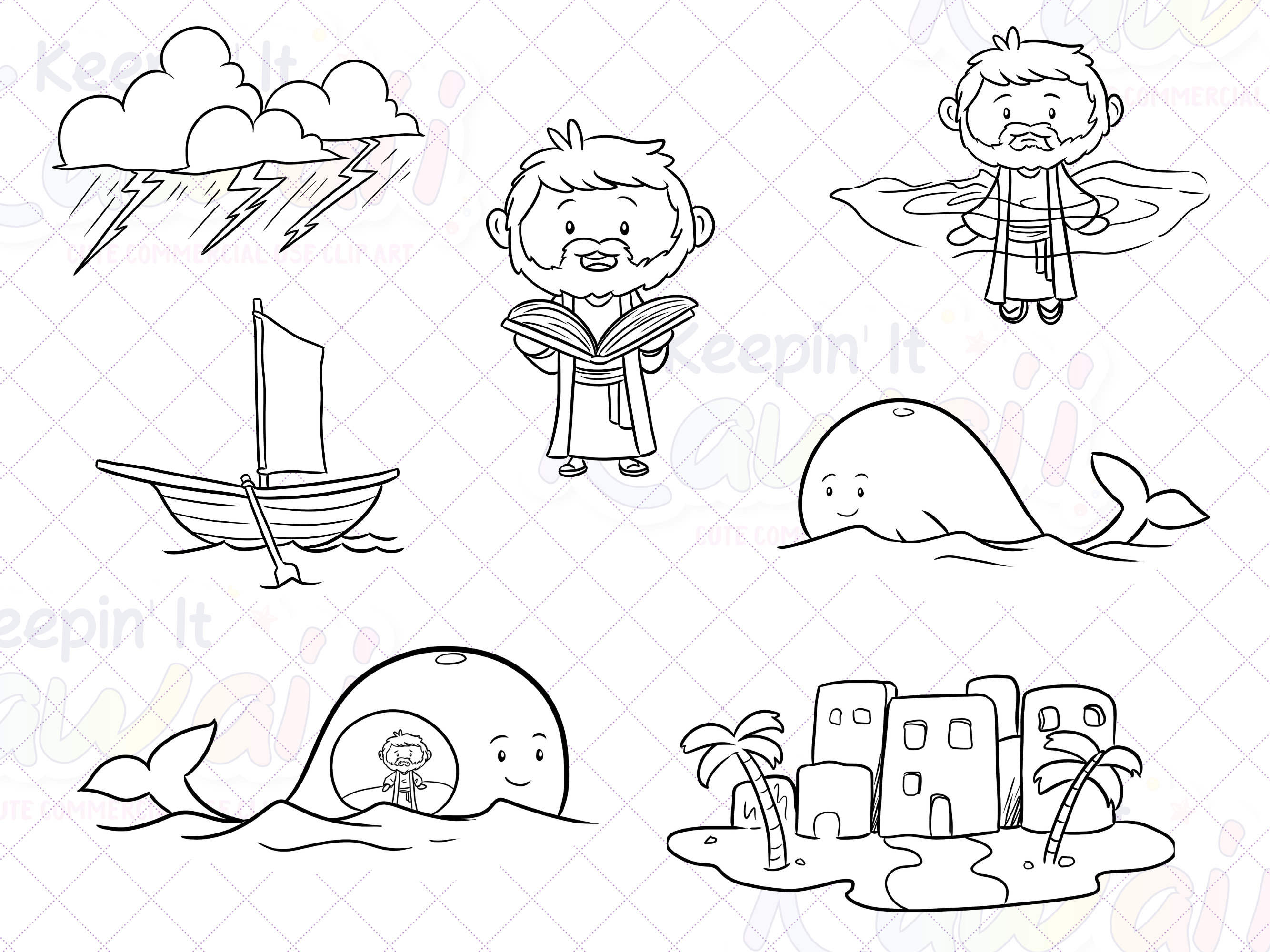 Jonah and the Whale Clipart, Bible Story Clip Art, Cute Christian ...