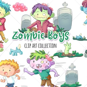 Cute Zombie Halloween Clip Art Collection, Zombie Boys Graphics, Zombie ...