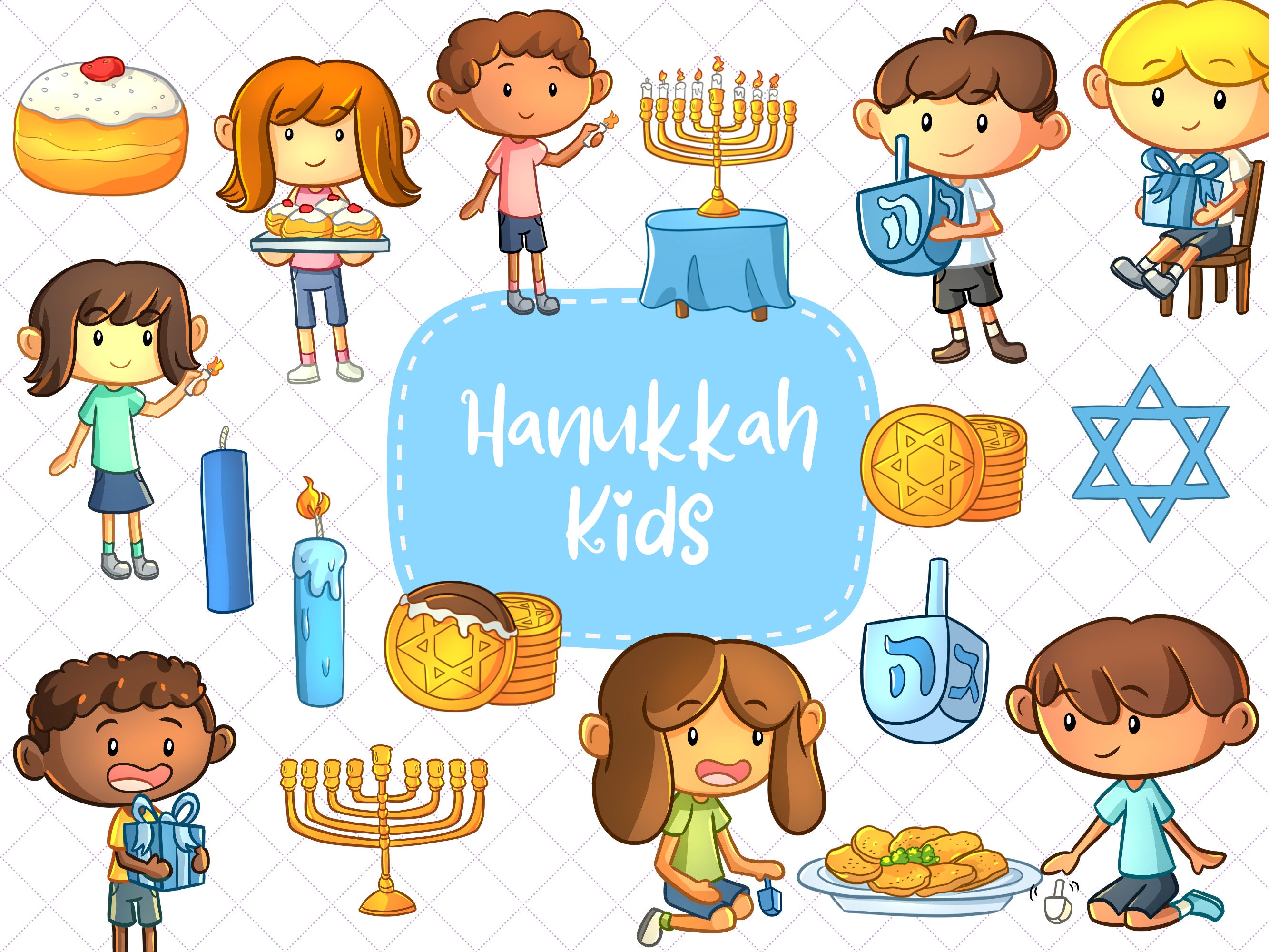 Hanukkah Kids Clip Art Collection, Hanukkah Clipart, Cute Hanukkah Kids ...