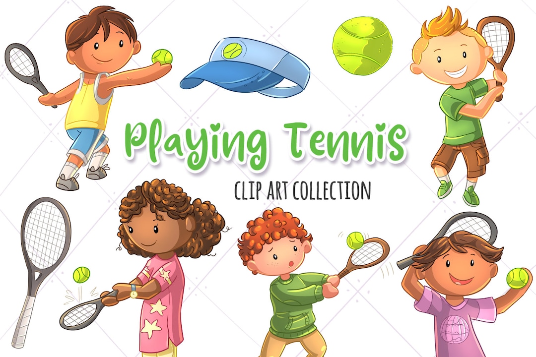 Kids Playing Tennis Sports Clip Art Collection, Cute Tennis, Kawaii ...
