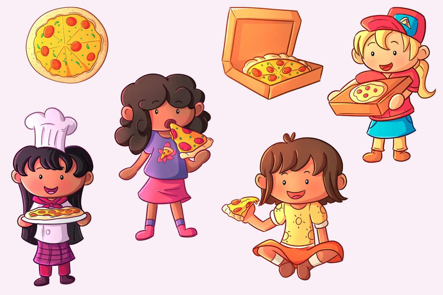 Pizza Party Clipart Cute Pizza Party Girls Clip Art Pizza - Etsy