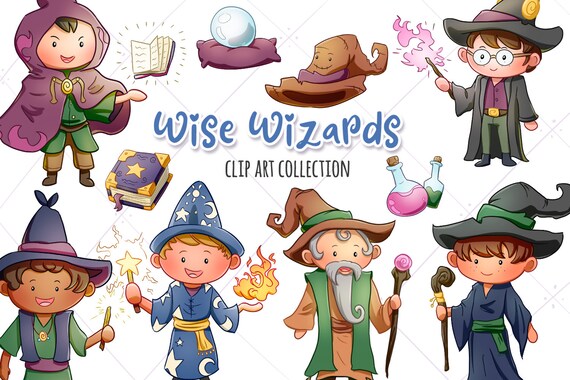 Wise Wizards Fantasy Clip Art Collection Cute Magical Wizards | Etsy