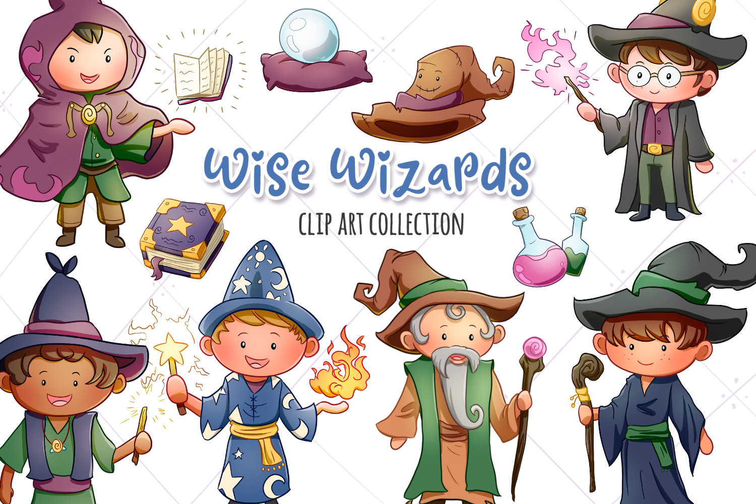Cute Witch Clip Art Witch and Wizard Clipart Magic Story Craft Supplies ...