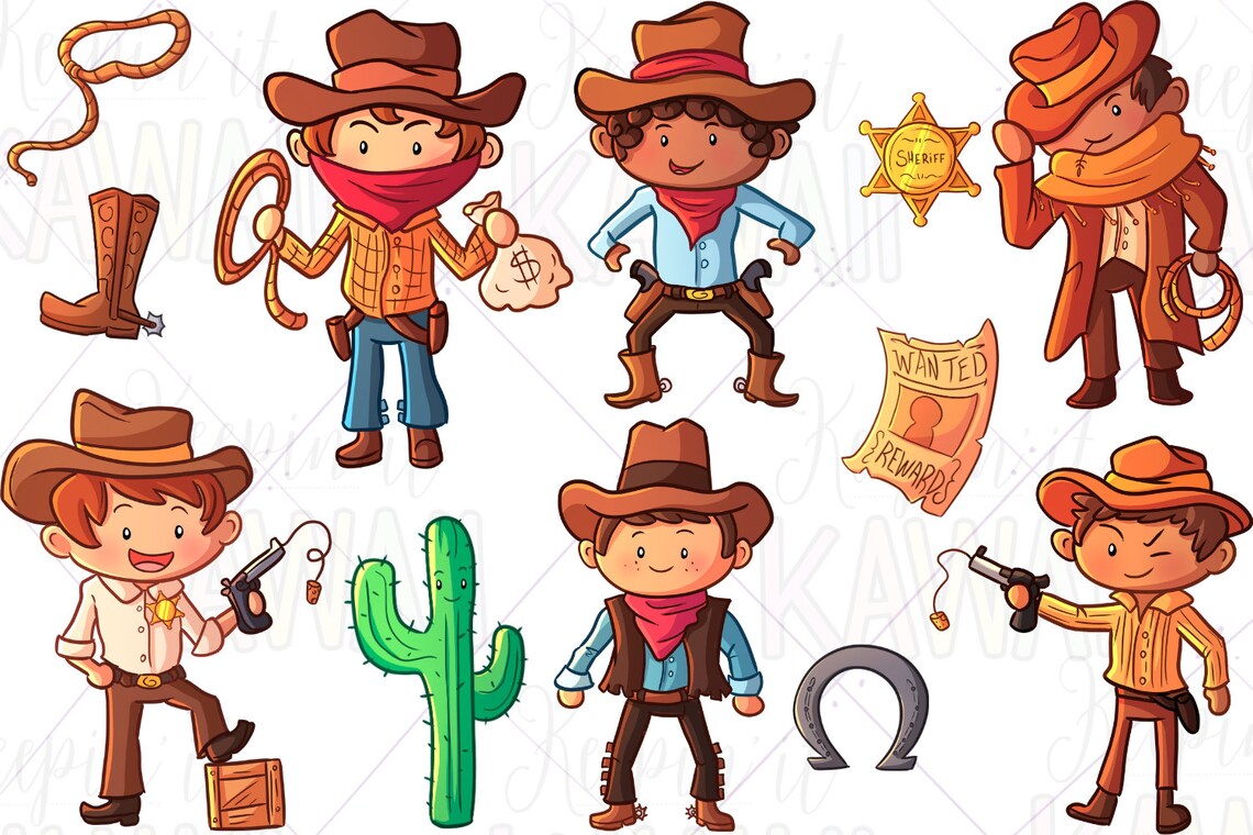 Cow Boy Clip Art Kawaii Cowboys Cute Cowboys Clip Art for - Etsy