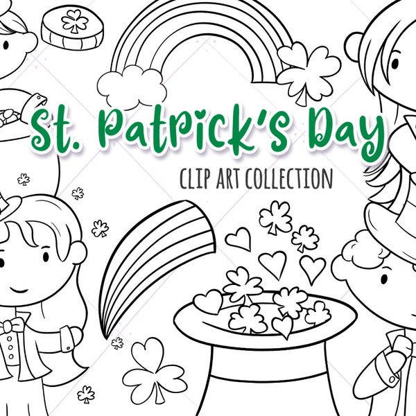 St. Patrick's Day Black and White Clip Art - Etsy