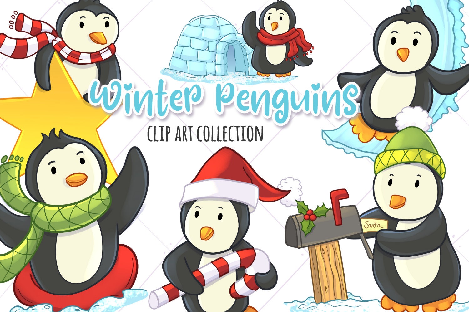 Penguin Christmas Clip Art Collection, Cute Christmas Clip Art ...
