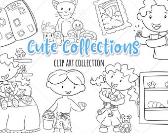 Kids Collecting Things Cute Clipart Kawaii Collections Cute | Etsy