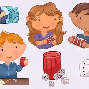Cute Kids Playing Board Games Clip Art, Kawaii Kids Playing Games ...