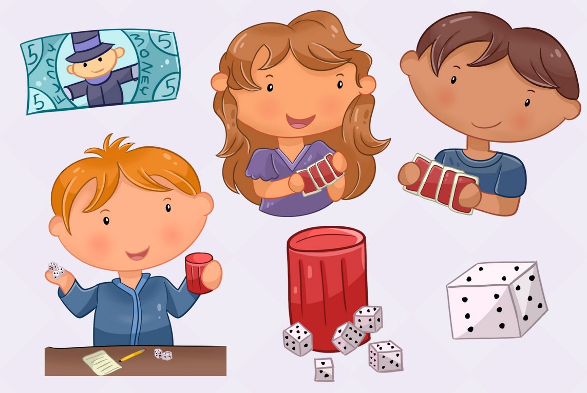 Cute Kids Playing Board Games Clip Art, Kawaii Kids Playing Games ...