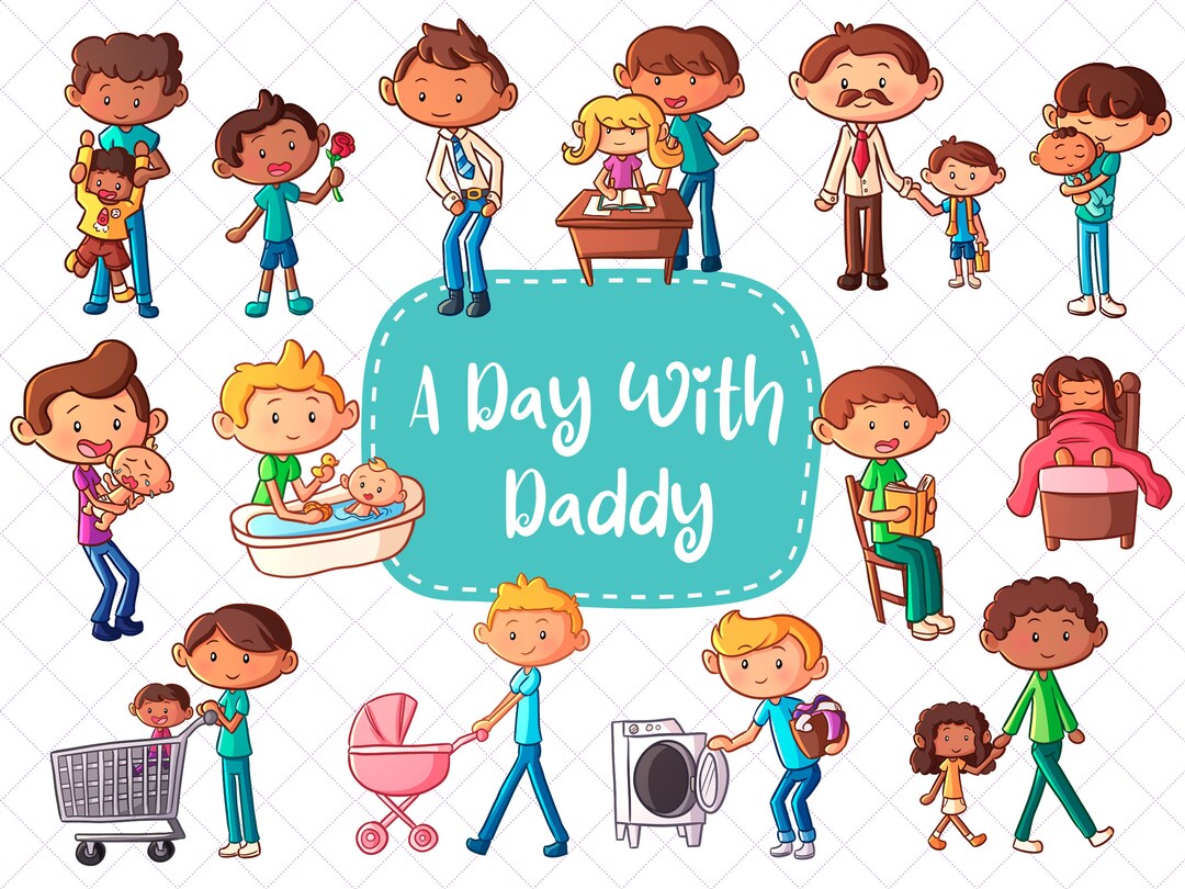 A Day With Daddy Clipart, Cute Family Clipart, Kawaii Family, Taking ...