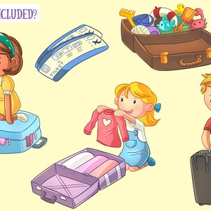 Cute Kids Packing Clip Art, Packing for Vacation, Vacation Clipart ...