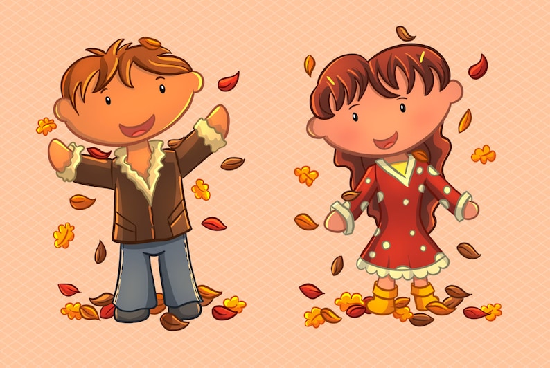 Kids Playing in Fall Leaves Clip Art Collection, Falling Leaves, Fall ...