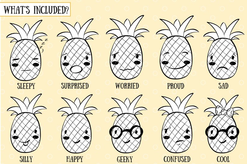 Cute Pineapple Clip Art, Kawaii Pineapples Digital Stamps, Emotions ...