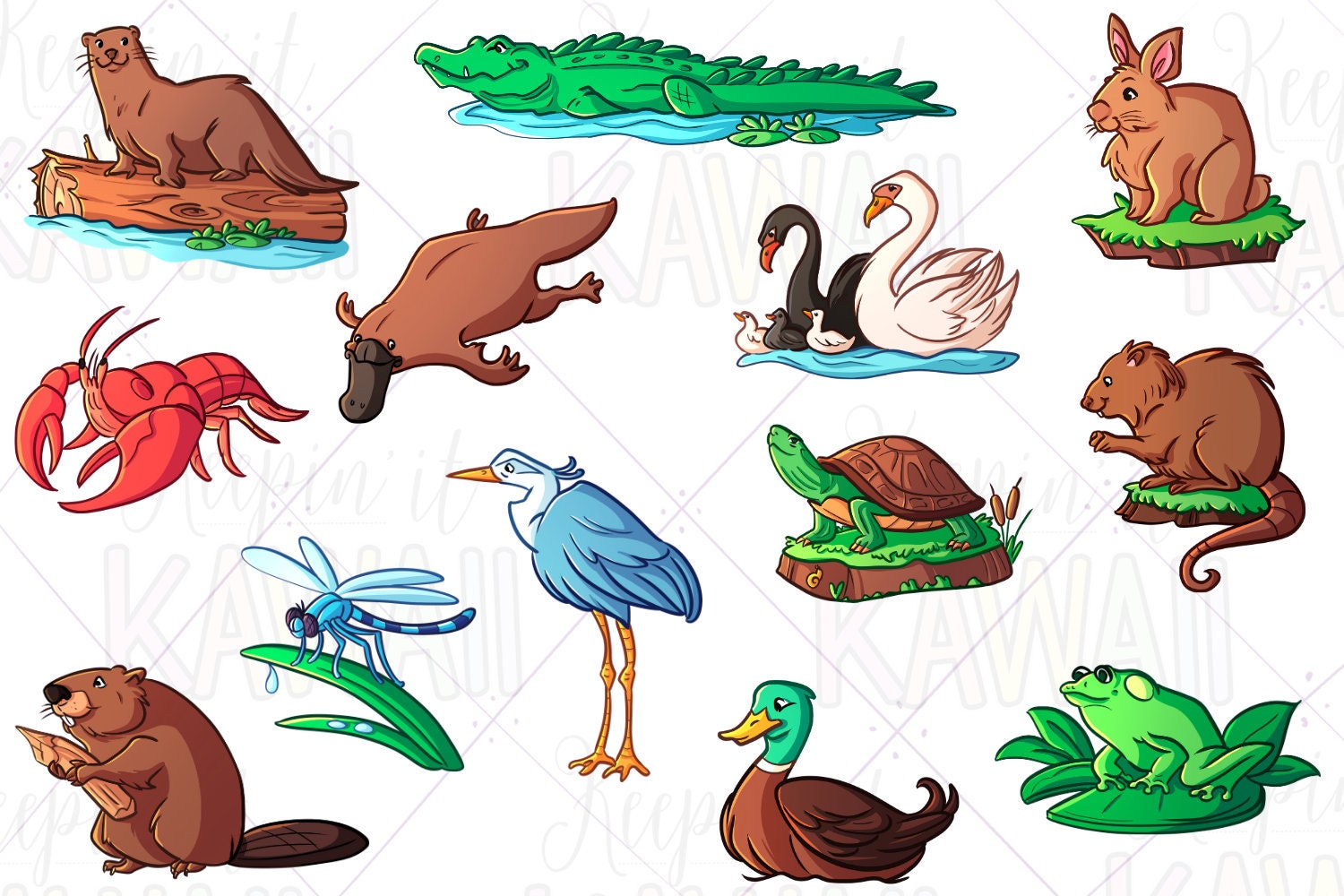 Wetland Animals Clip Art Kawaii Wetland Animals Animal Clip - Etsy New ...