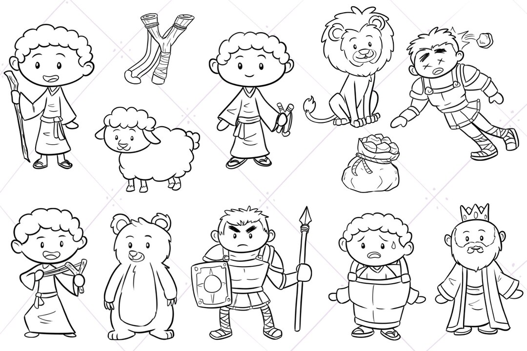 David and Goliath Clip Art Collection, Bible Story Clipart, Sunday ...
