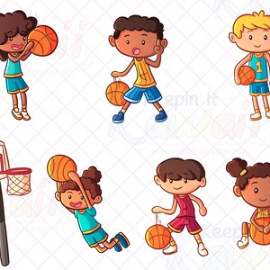 Kids Playing Basketball Clip Art, Cute Basketball Clip Art, Kawaii ...
