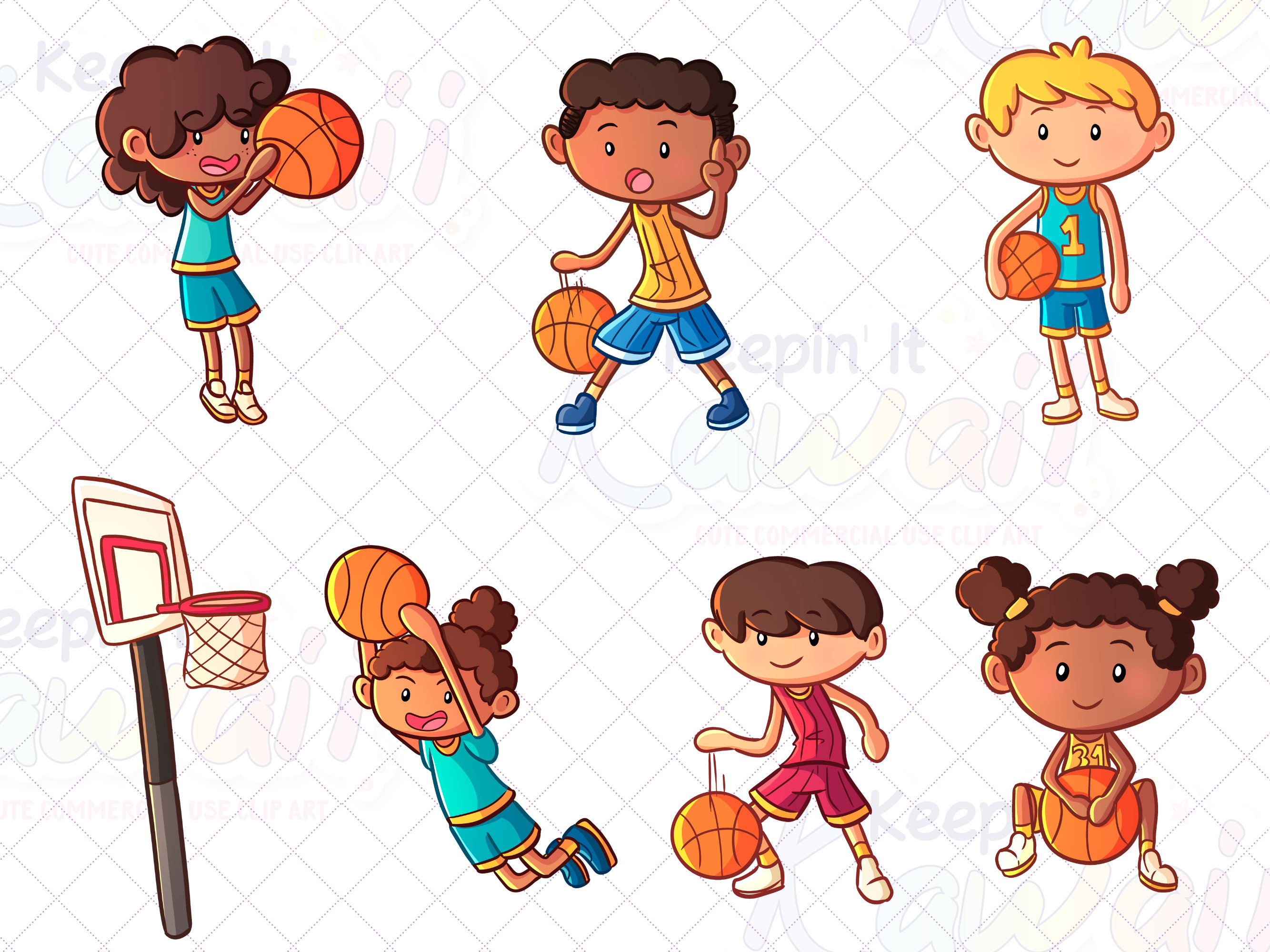 Kids Playing Basketball Clip Art Cute Basketball Clip Art - Etsy