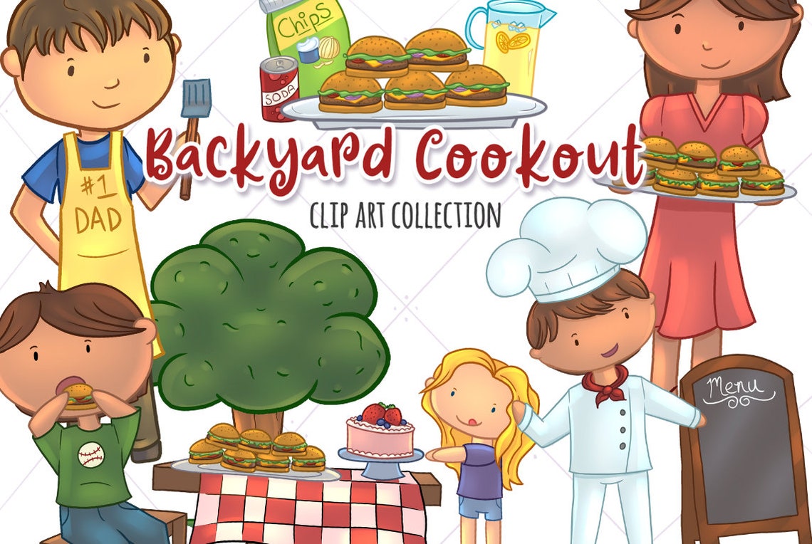 Cute Backyard BBQ Clip Art Collection Barbeque Clipart - Etsy