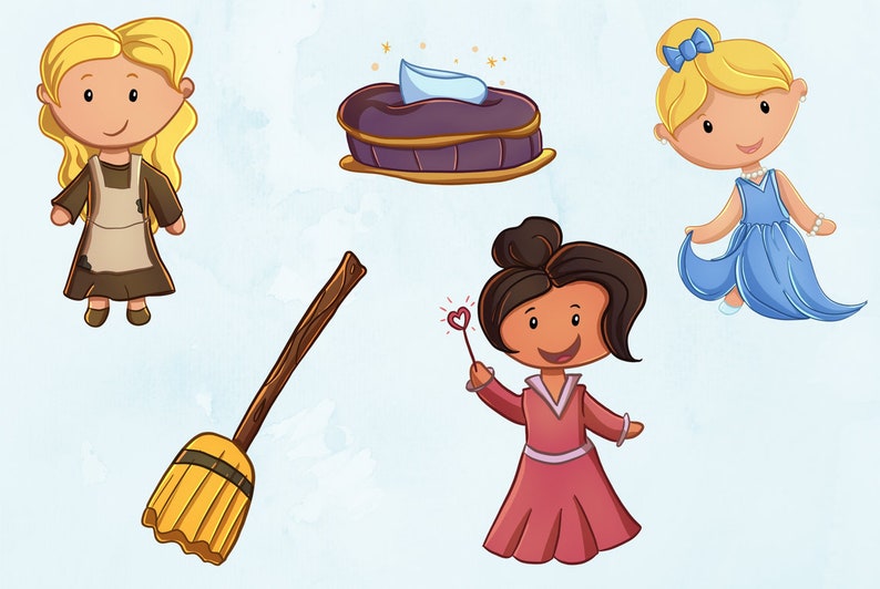 Cute Cinderella Fairy Tale Clip Art Set Storybook Illustrations Fairy ...
