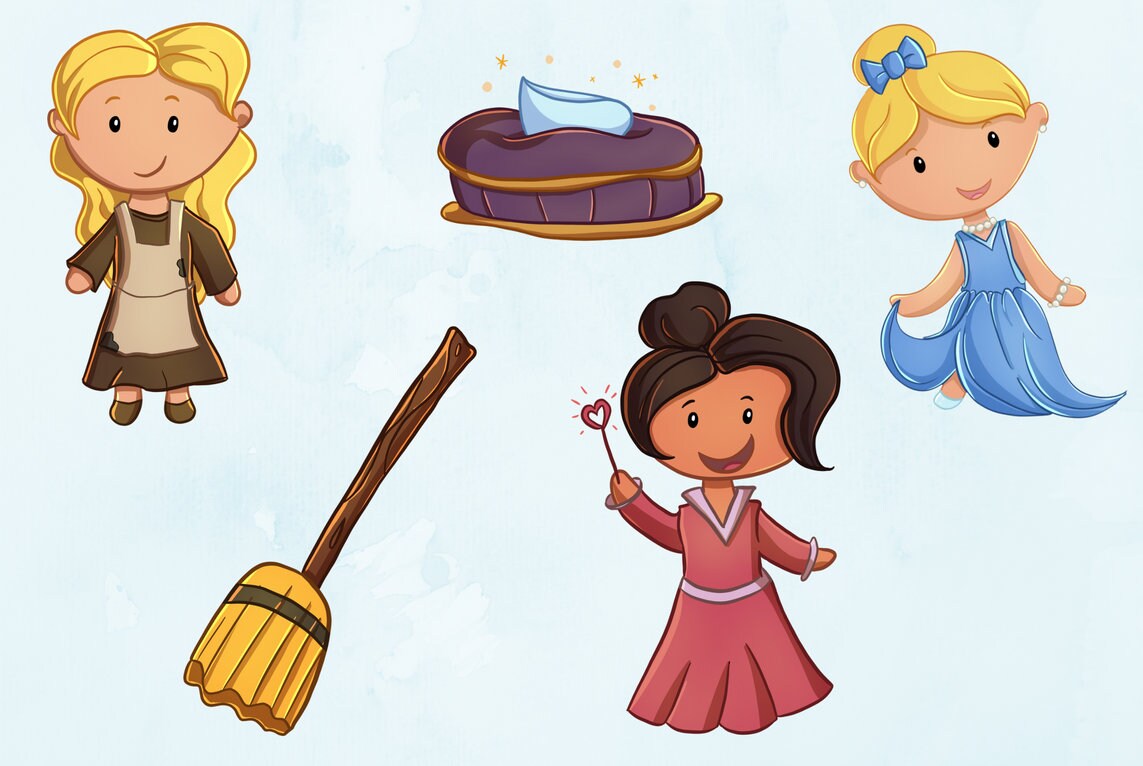 Cute Cinderella Fairy Tale Clip Art Set Storybook Illustrations Fairy ...