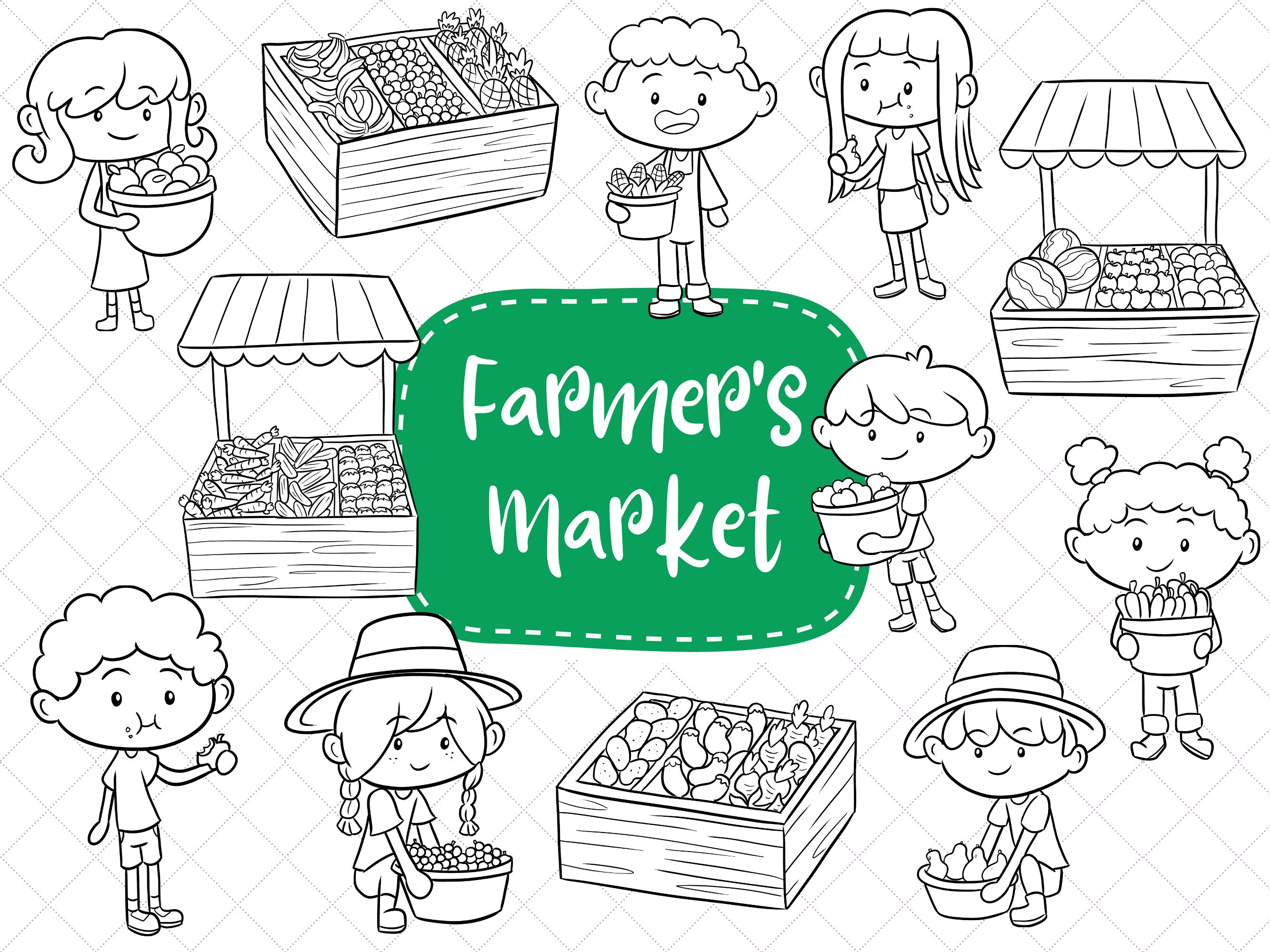 Cute Farmer's Market Clipart, Farmers Market Clip Art, Kawaii Fruits ...