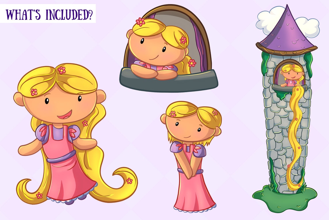 Rapunzel Fairy Tale Clip Art Collection, Rapunzel Storybook Clipart ...