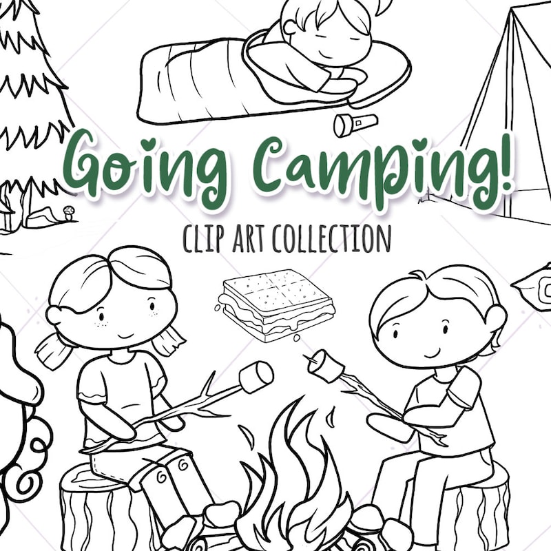 Camping Clipart Black and White - Etsy