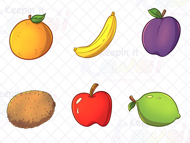 Cute Fruit Clipart Farmers Market Clip Art Kawaii Fruits and - Etsy