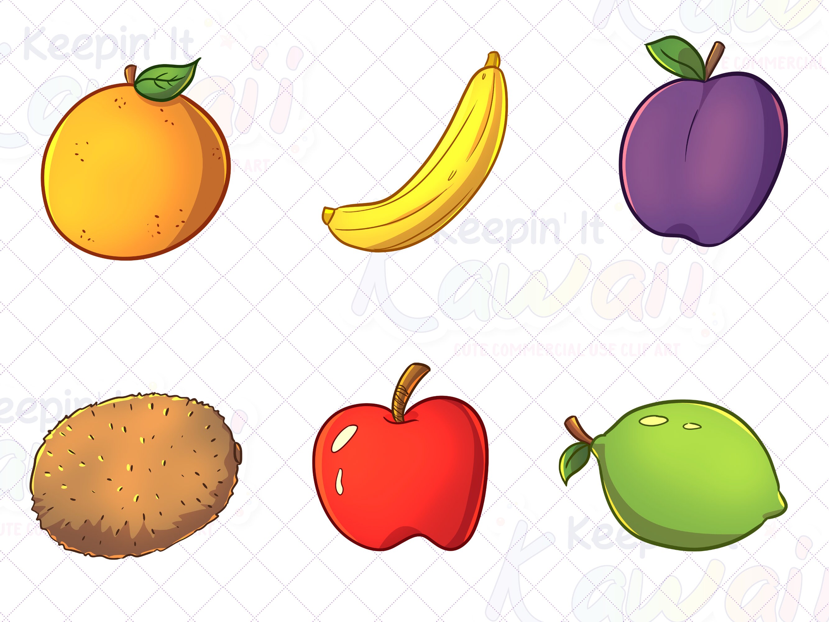 Cute Fruit Clipart, Farmers Market Clip Art, Kawaii Fruits and ...