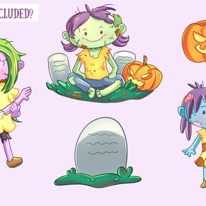 Cute Zombie Halloween Clip Art Collection, Zombie Girls Graphics ...